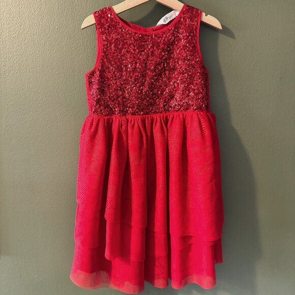 H&M | Dresses | Red Sequin Tulle Girl Dress | Poshmark